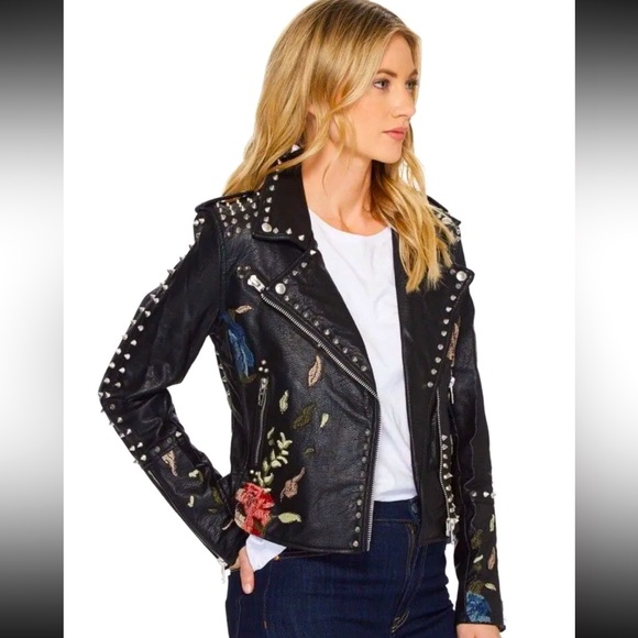 Blank NYC | Jackets & Coats | Blank Nyc Budding Romance Vegan Leather Embroidered Rose Spiked ...